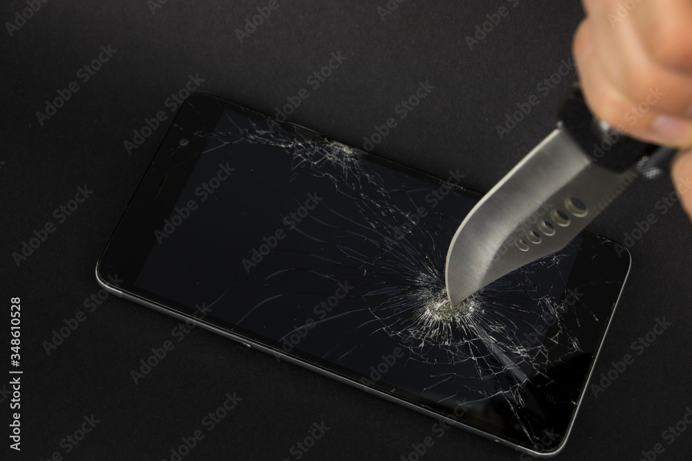 Phone screen crash or durability, endurance test concept with the ...