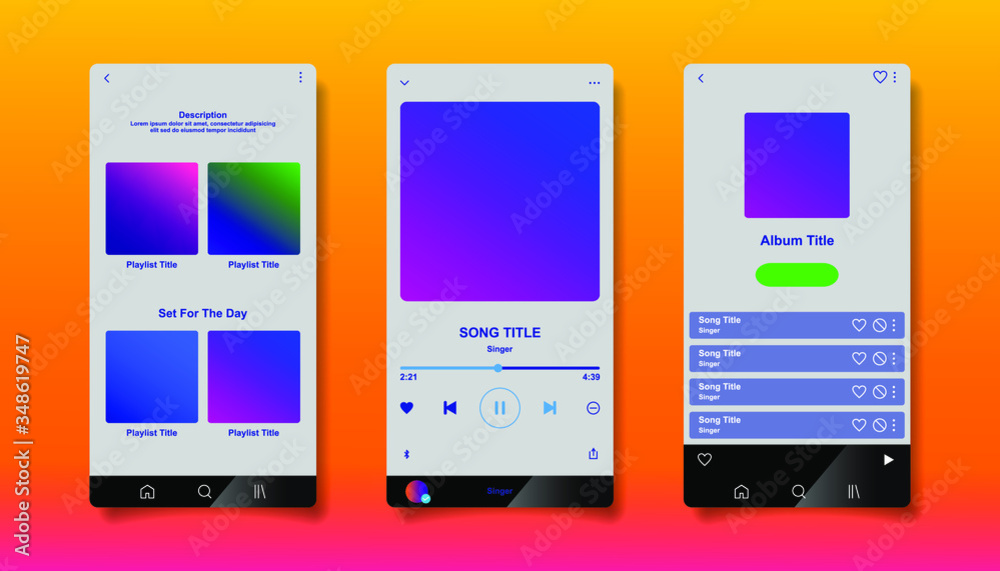 Vektor Social media network inspired by Spotify. Music player interface ...