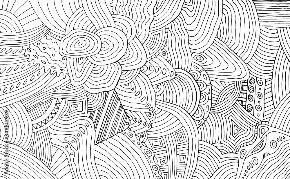 Black and white doodle stripe pattern. Coloring page with outline ...