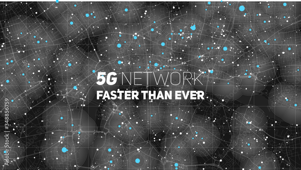 5G coverage map of a city. Elevation map with high signal zones. Wifi ...