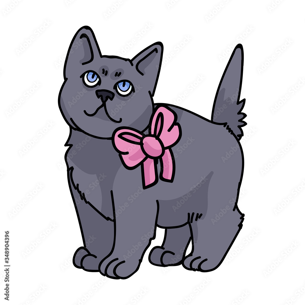 Cute cartoon British shorthair kitten with pink bow vector clipart ...