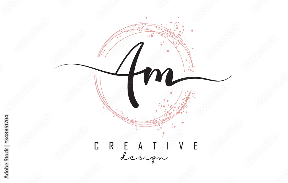 Handwritten AM a m letters logo with dust pink sparkling circles and ...