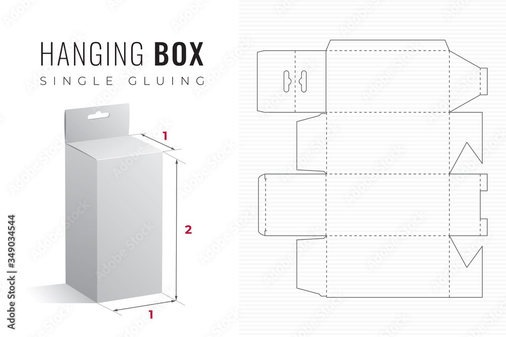 Hanging Packaging Box Die Cut Double Height Single Width Template with ...