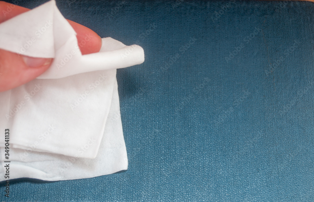 hands wipe their hands with a damp cloth. Hand hygiene, protection ...