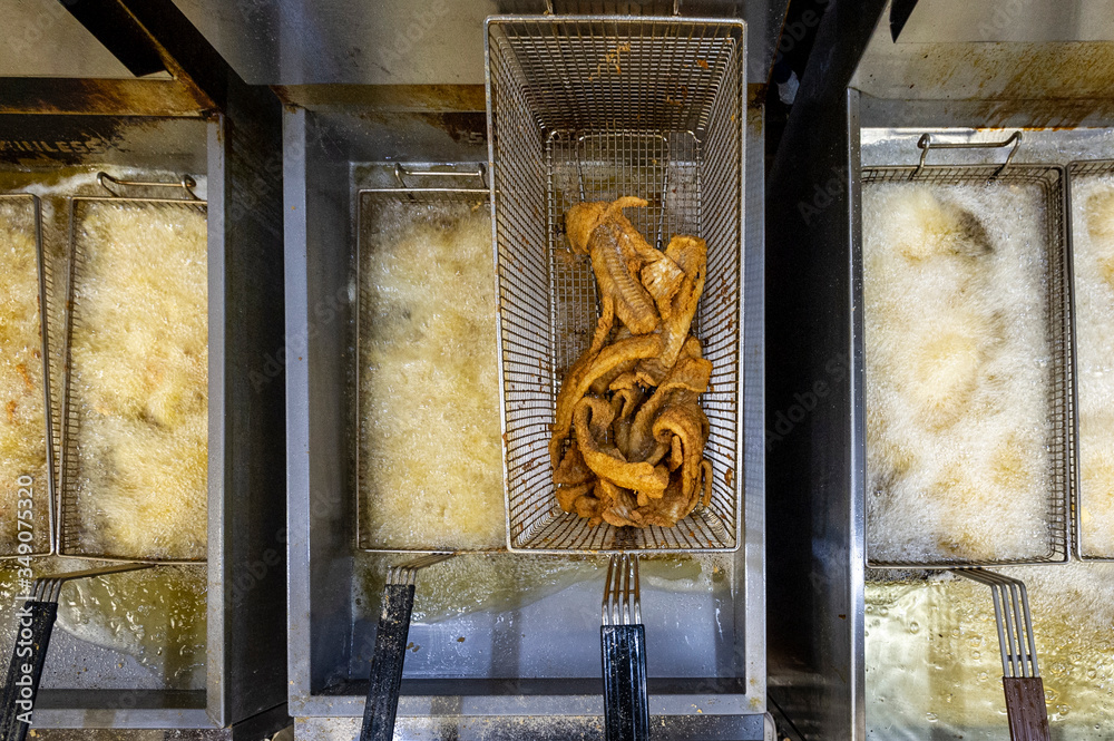 fish, filet, raw, fresh, thawed, fried, oil, deep, fat, fried, cooked ...