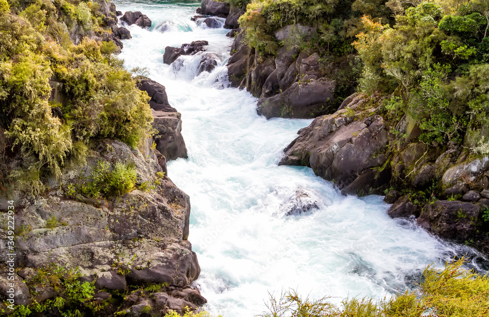 Aratiatia Rapids on the Waikato River after the spill gates of the ...