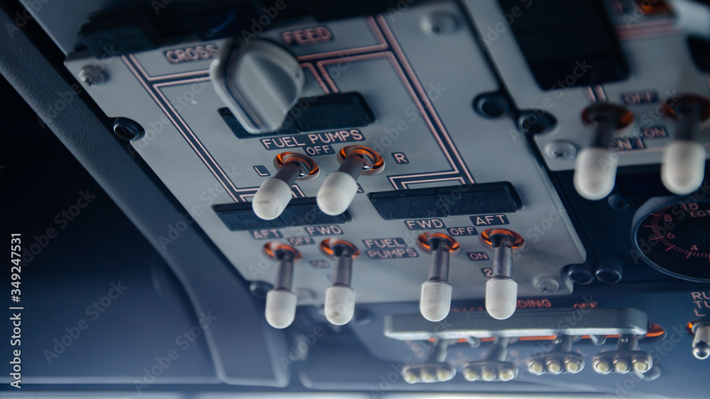 Closeup high detailed view of fuel pump control panel units of the ...