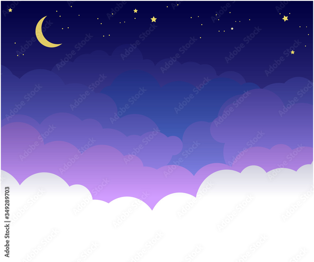 background night gradient sky with clouds, moon and stars vector ...