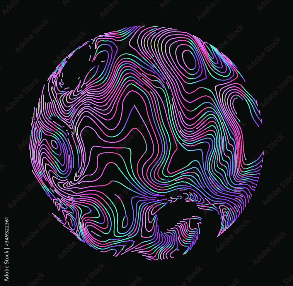 Illuminated holographic circle with glitched wavy texture ...
