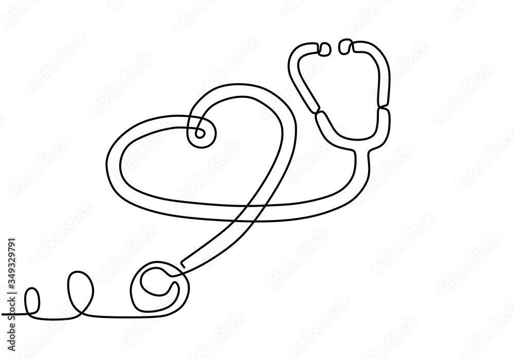 One single line drawing of medicine stethoscope. Health care World Day ...