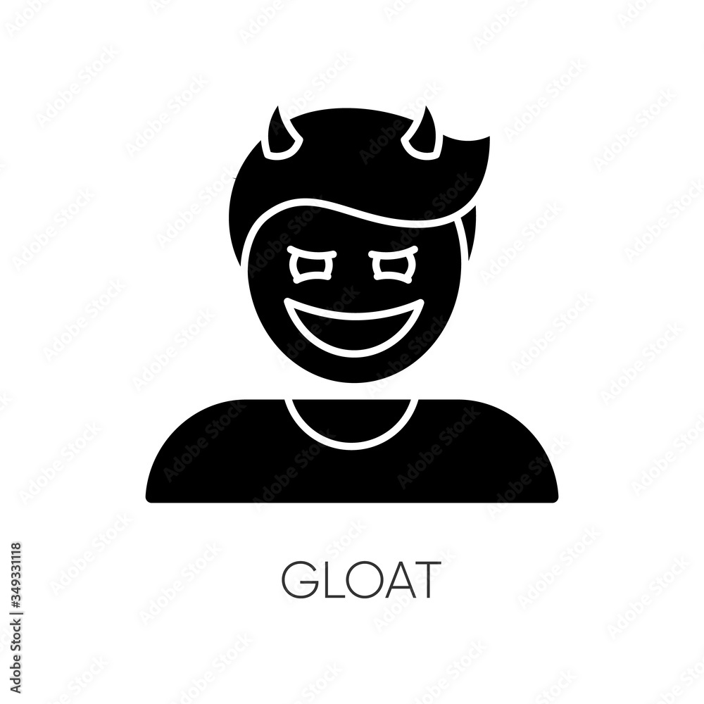 Gloat black glyph icon. Evil smile. Bad attitude. Vicious smirk. Scary ...