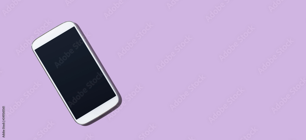White smartphone with black screen from above - flat lay Stock Photo ...