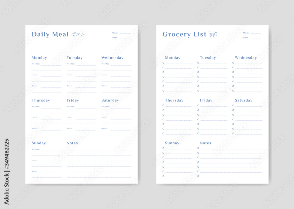 Meal menu schedule planner and shopping grocery list with checklist for ...