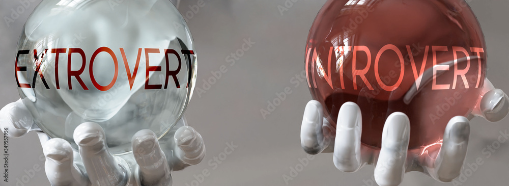 Illustration Stock introvert and extrovert in a balanced life - pictured as words introvert ...