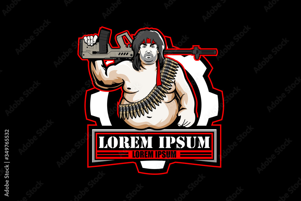 fat man with a machine gun or rifle vector logo template 素材庫向量圖 | Adobe ...