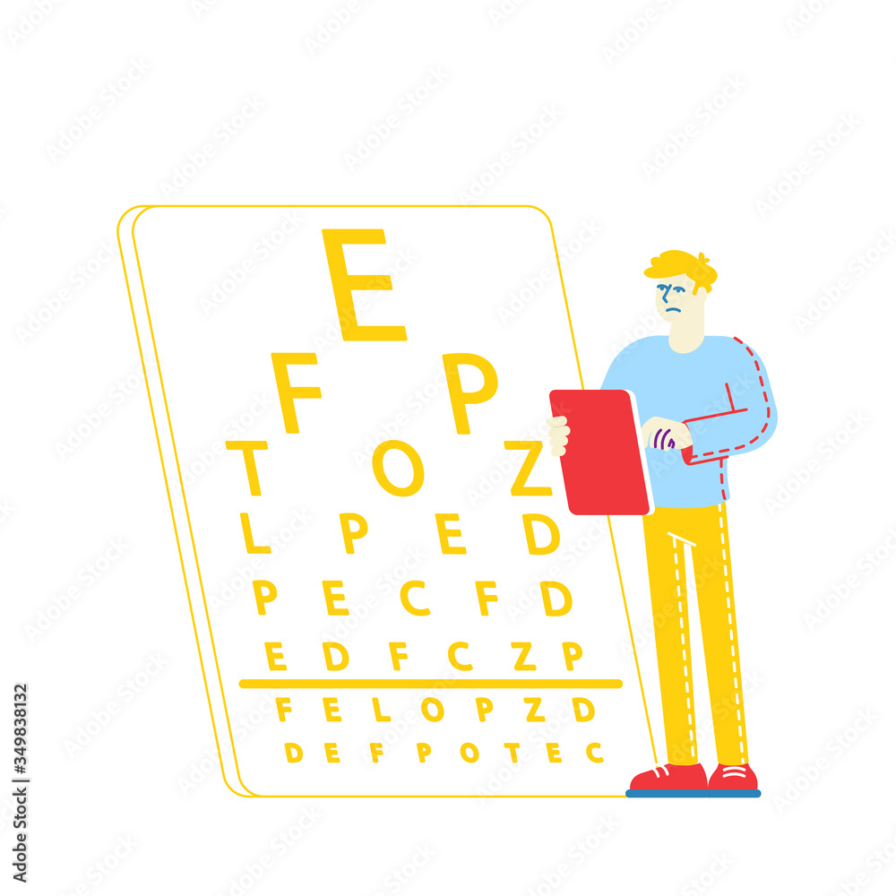 Myopia or Nearsightedness Diseases of Eye and Optical System. Sad Male ...