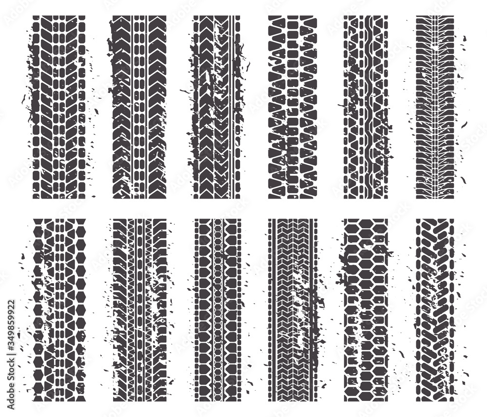 Tire marks. Car tire dirty grunge texture treads, automobile or ...