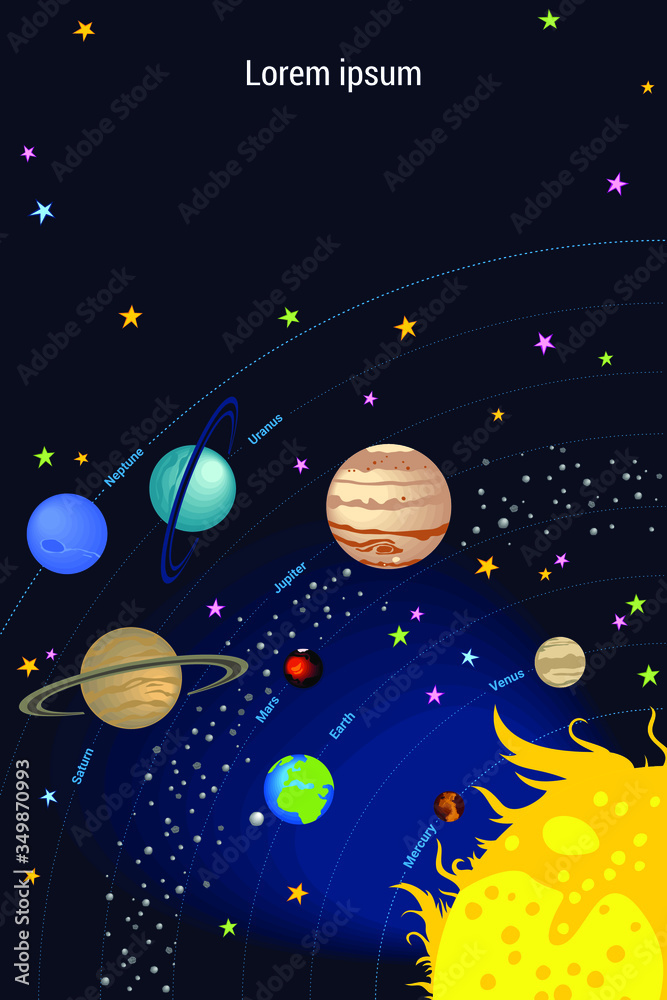 Set of vector cartoon planets of solar system: Venus, Mercury, Earth ...