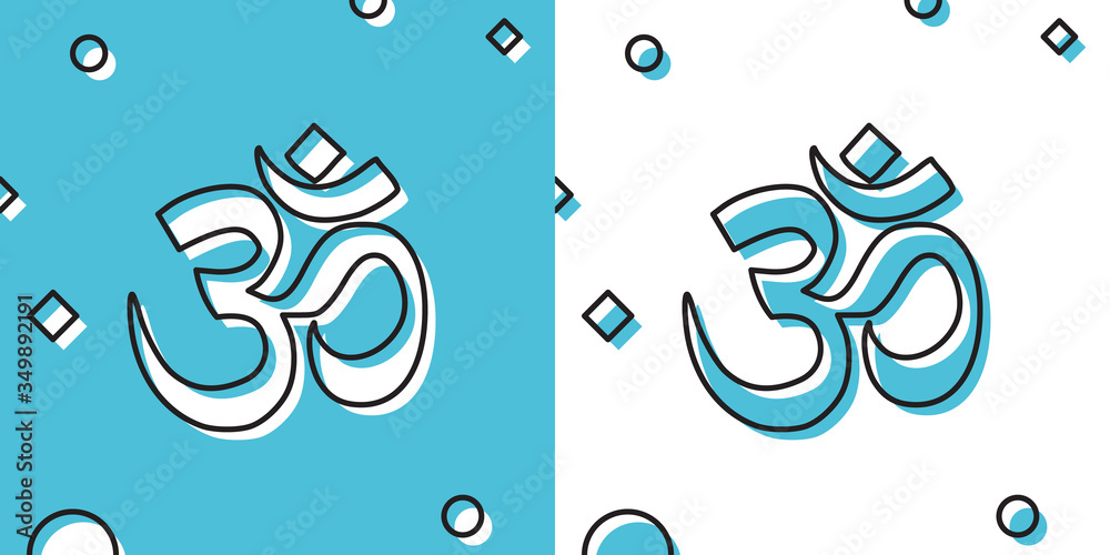 Black Om or Aum Indian sacred sound icon on blue and white background ...