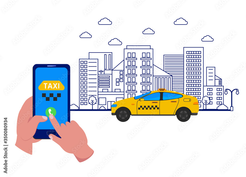 Taxi Service Concept. Hand holding smart phone with taxi app on display ...