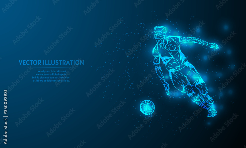 Glowing soccer on blue abstract background. low poly soccer backgraound ...