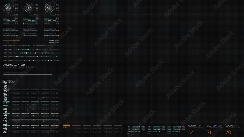 Futuristic hi-tech graphic user interface head up display with digital code and data info ...