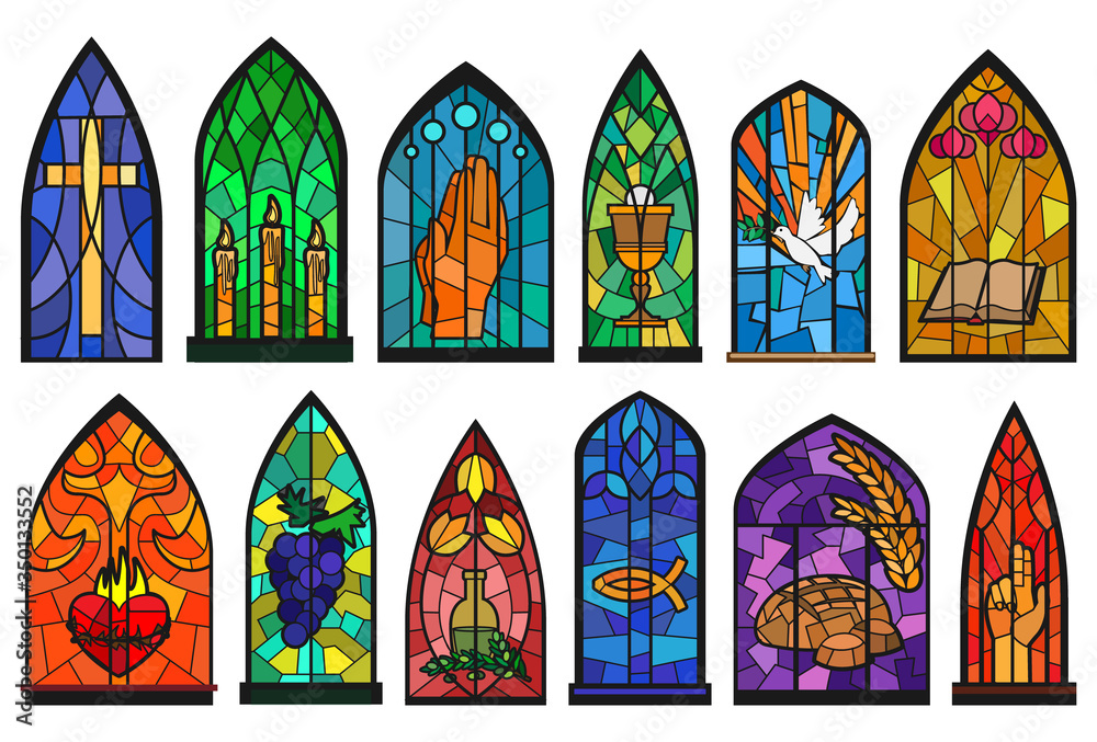 Church windows cartoon set icon. Isolated cartoon set icon cathedral ...