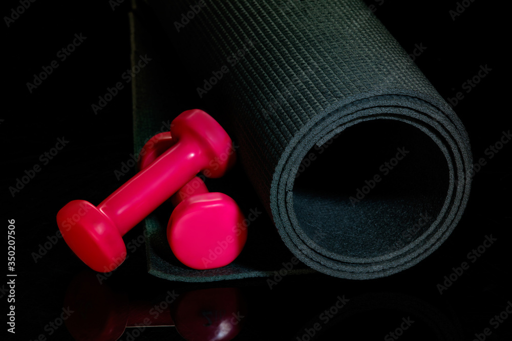 Exercise mat with weights. Professional sport equipment isolated on ...