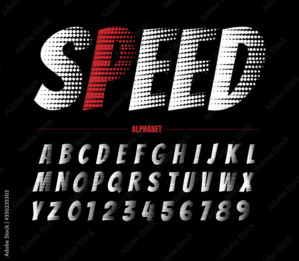 Vector of Stylized Halftone .Font named "Speed" with label design ...