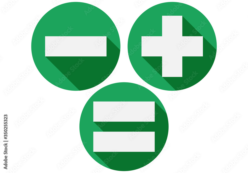 Vector de Stock Botón verde de más, menos, e igual. | Adobe Stock