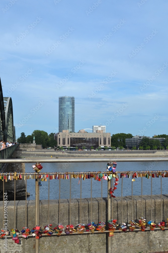 GERMANY,COLOGNE-2018: Rhine river embankment, Glass Skyscraper Cologne ...
