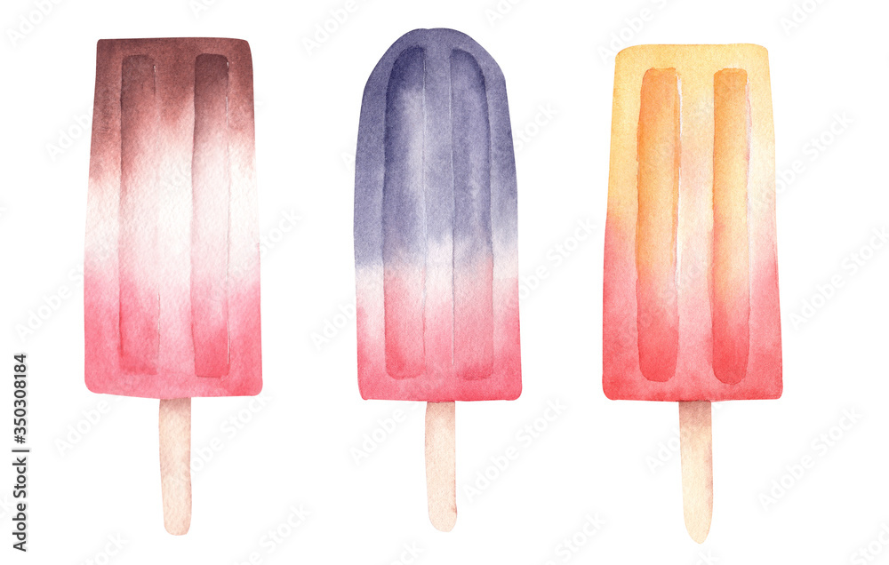 Watercolor popsicles clipart isolated on white background. Summer sweet ...