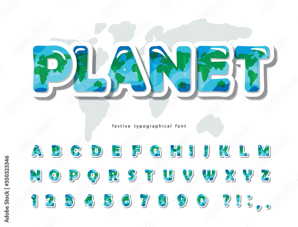 Planet Earth modern font. Paper cut out ABC letters and numbers ...