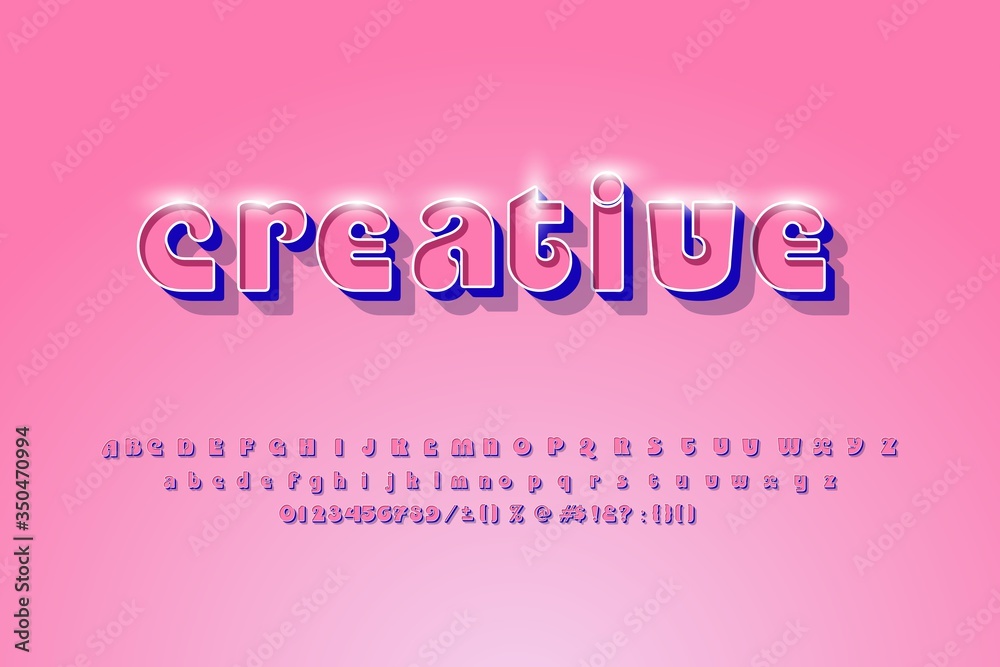 Condensed 3D font display pink alphabet, font, letters and numbers ...
