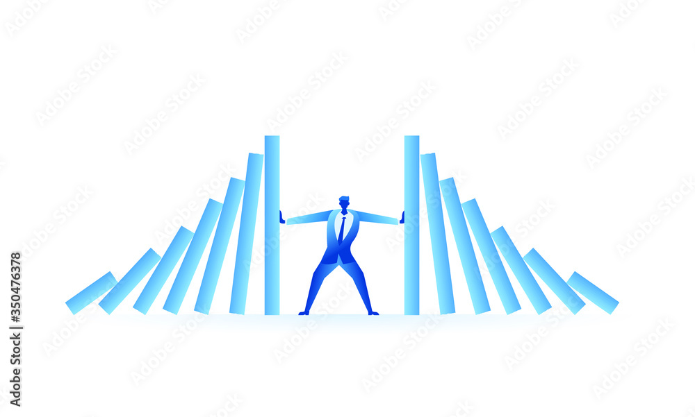 businessman tried to stop domino effect mean an officer try to ...