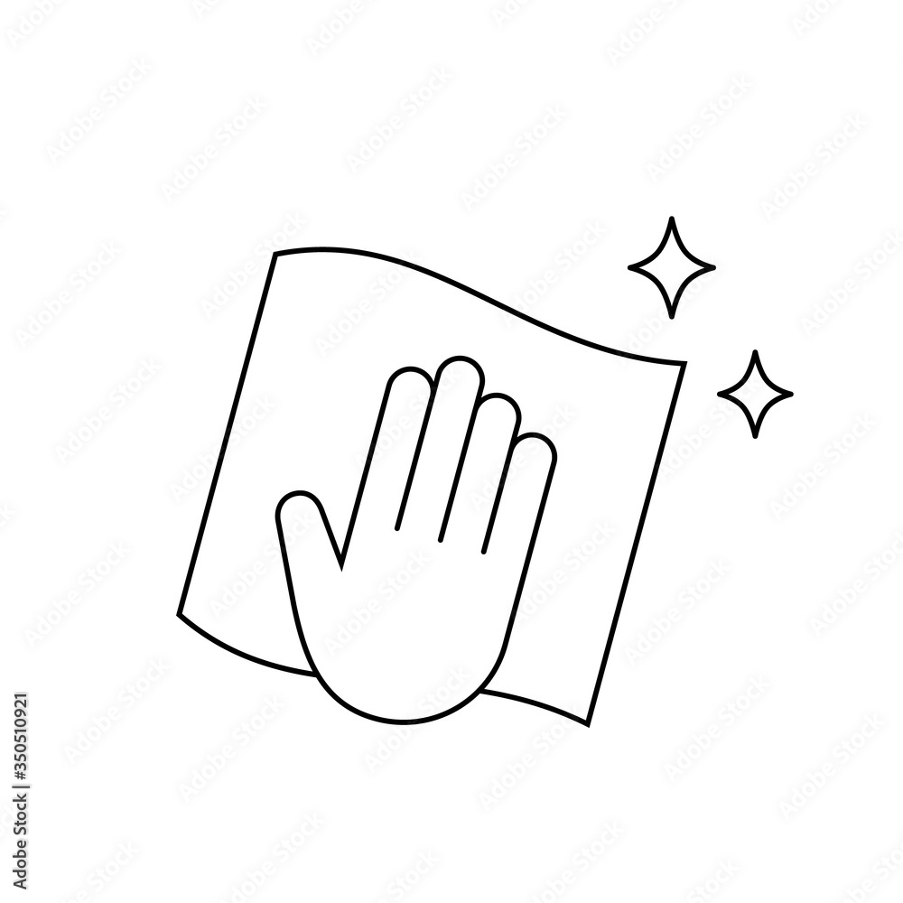 Hand and cleaning cloth line icon. Wipe to disinfect surfaces ...