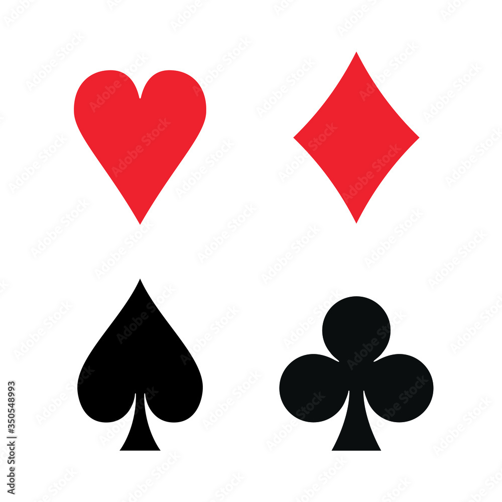 Card signs. Set of Four basic suits of the playing deck. Hearts ...