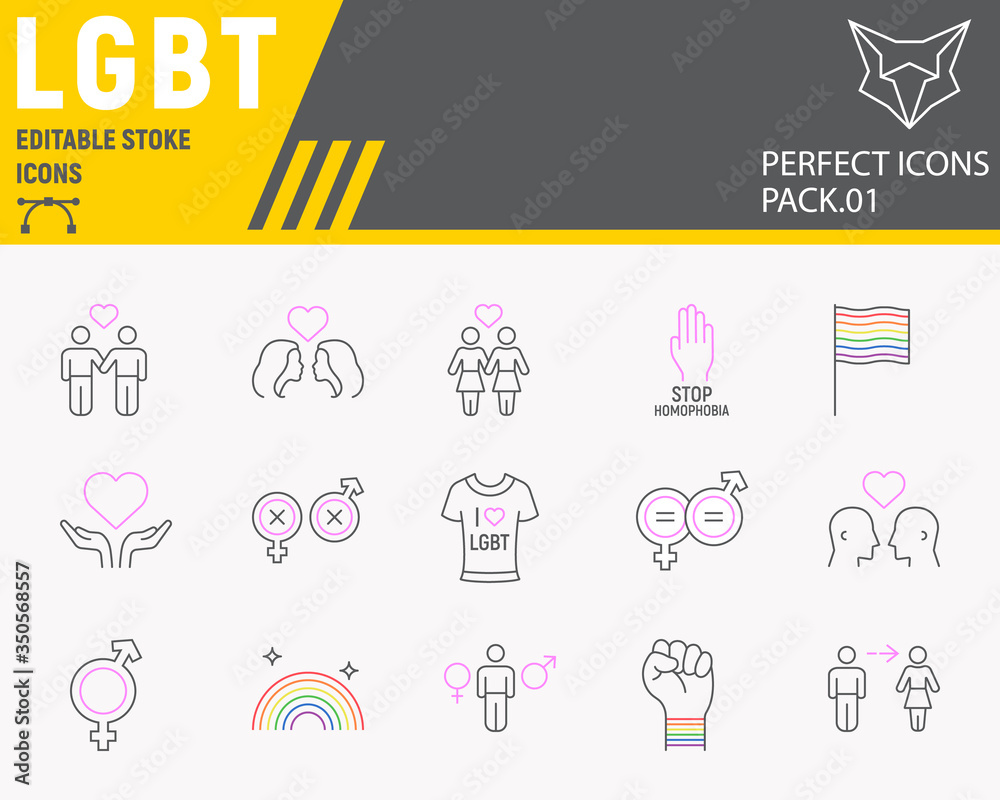LGBT color line icon set, lgbtq symbols collection, vector sketches ...