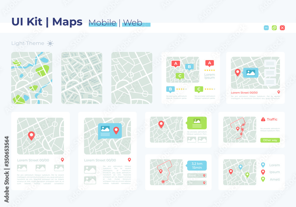 Map UI elements kit. Geography position and address. GPS location ...