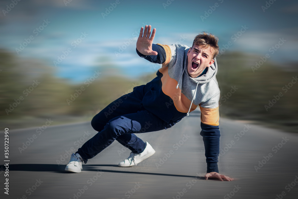 Frightened terrified scared man fall, screaming. Accident, scene on ...