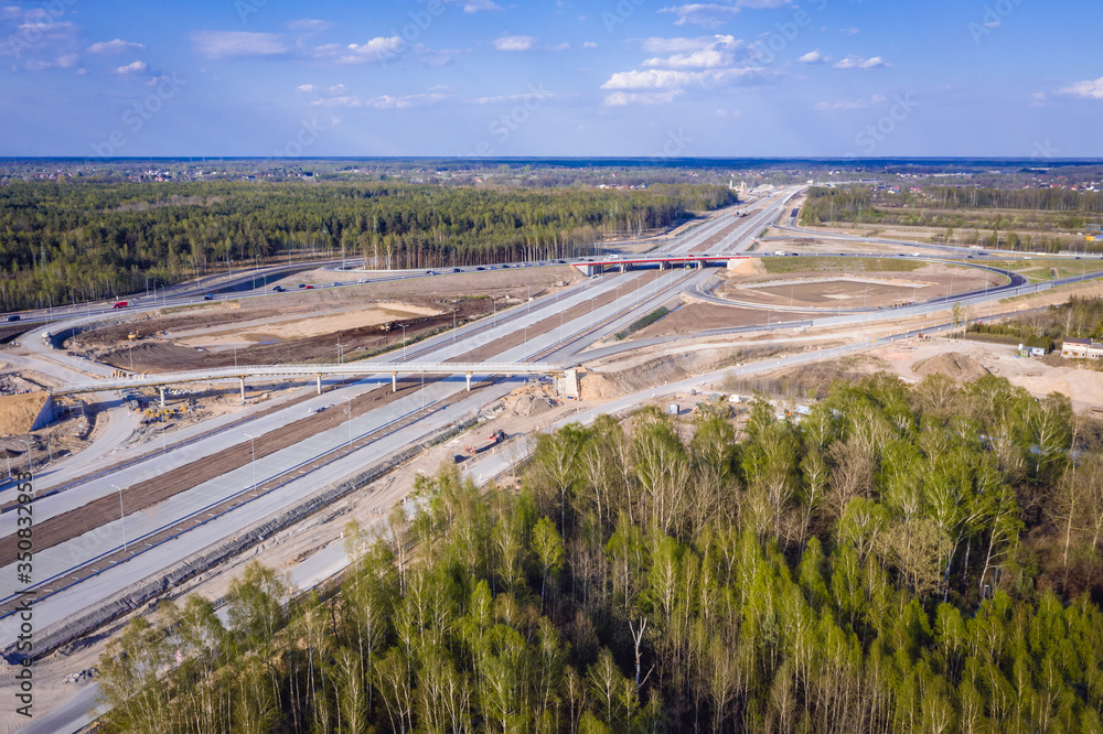 Drone view on building site of Autostrada A2 highway in Stary Konik ...