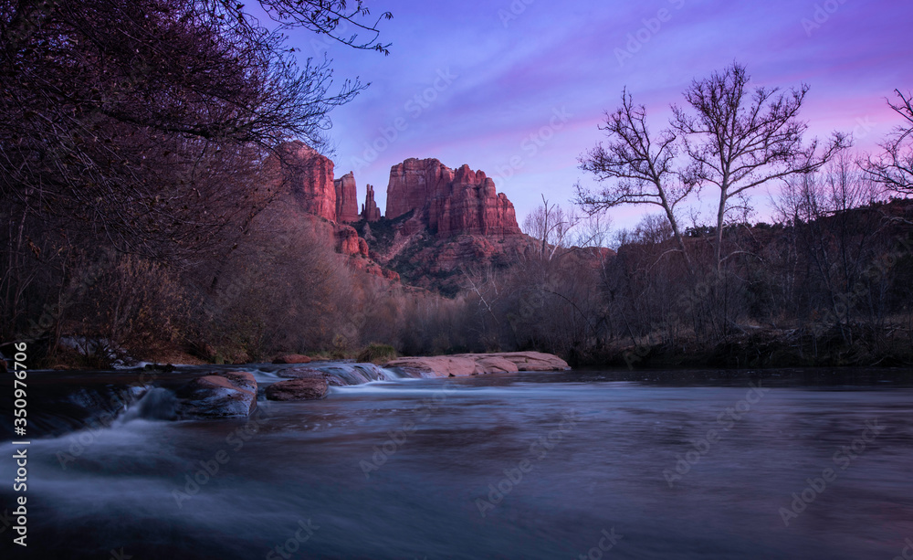 Sedona's iconic Cathedral Rock view with Oak Creek flowing in the ...