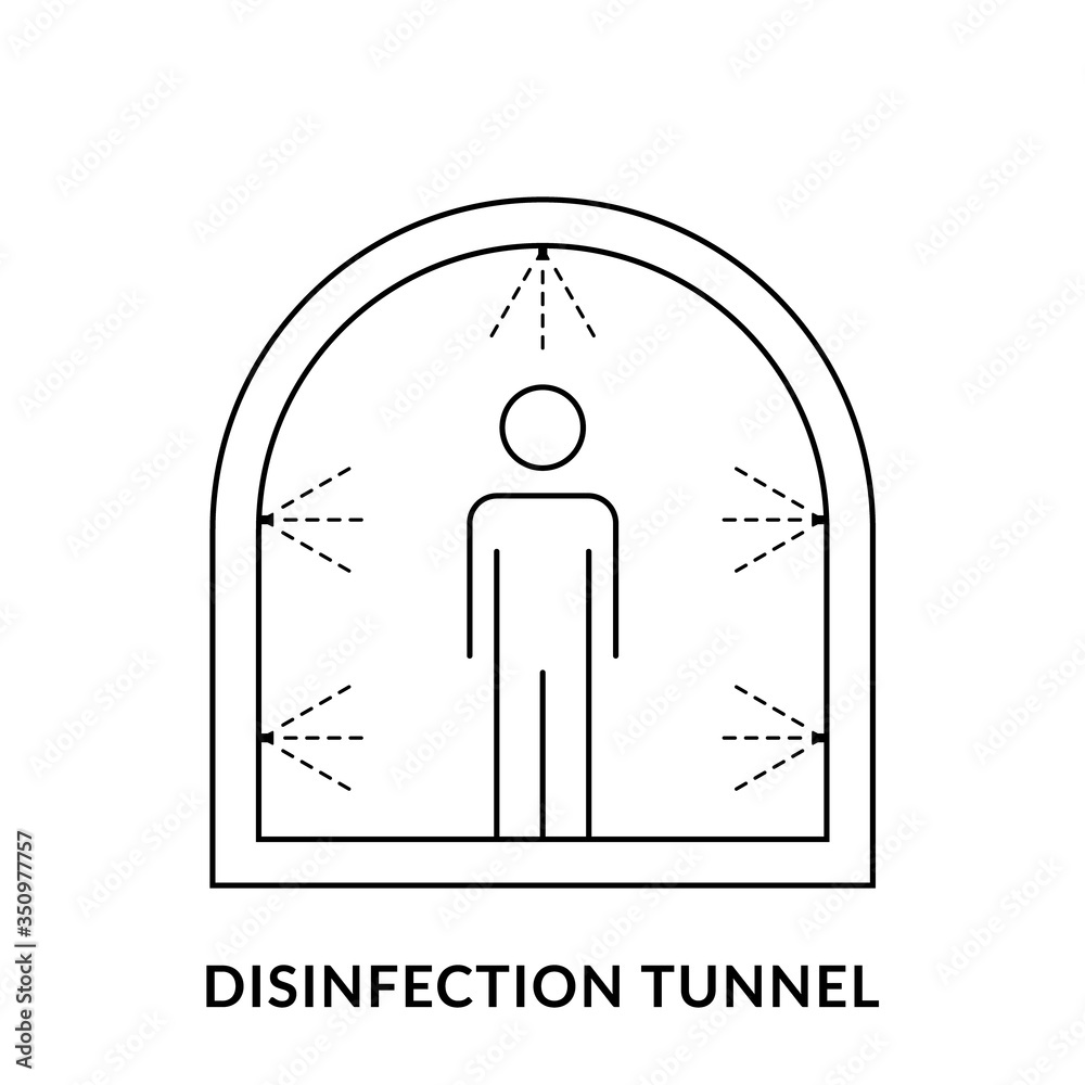 Disinfection tunnel line icon. Sanitation tunnel and human figure ...