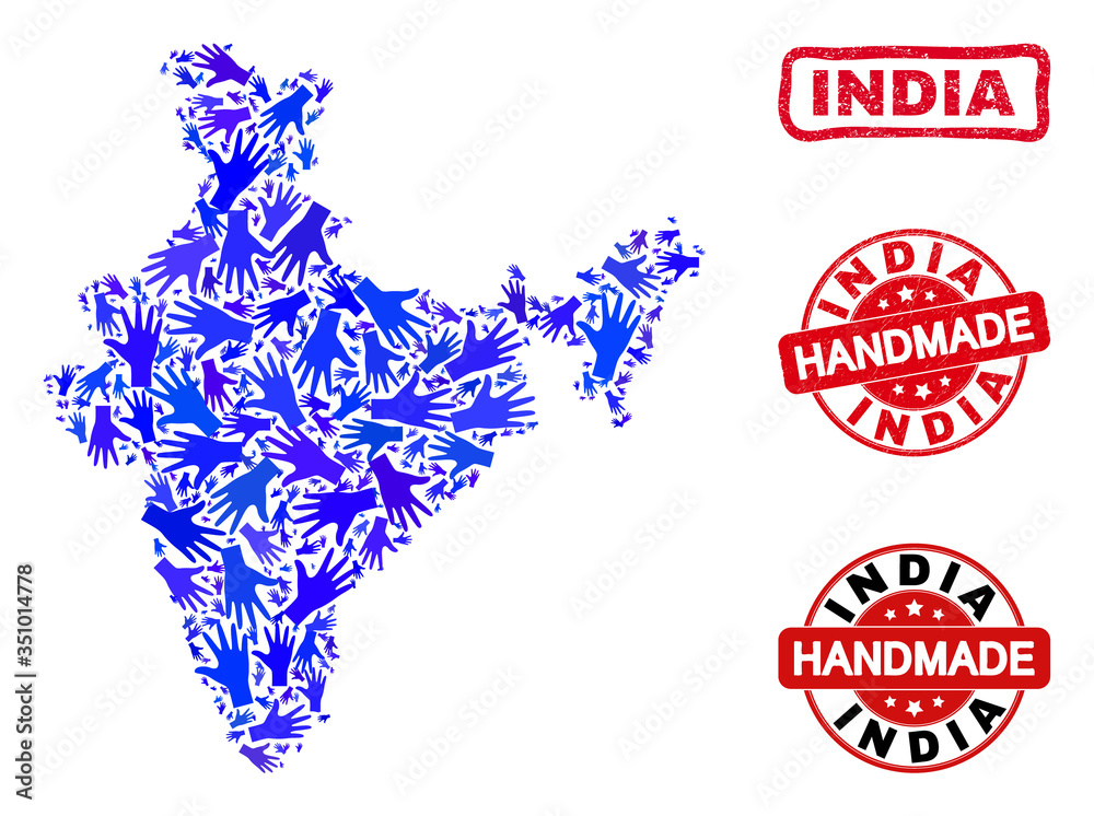 Vector handmade combination of India map and corroded watermarks ...