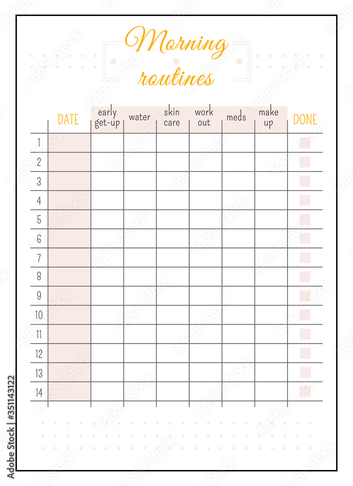 Daily routine calendar minimalist planner page design. Morning list ...