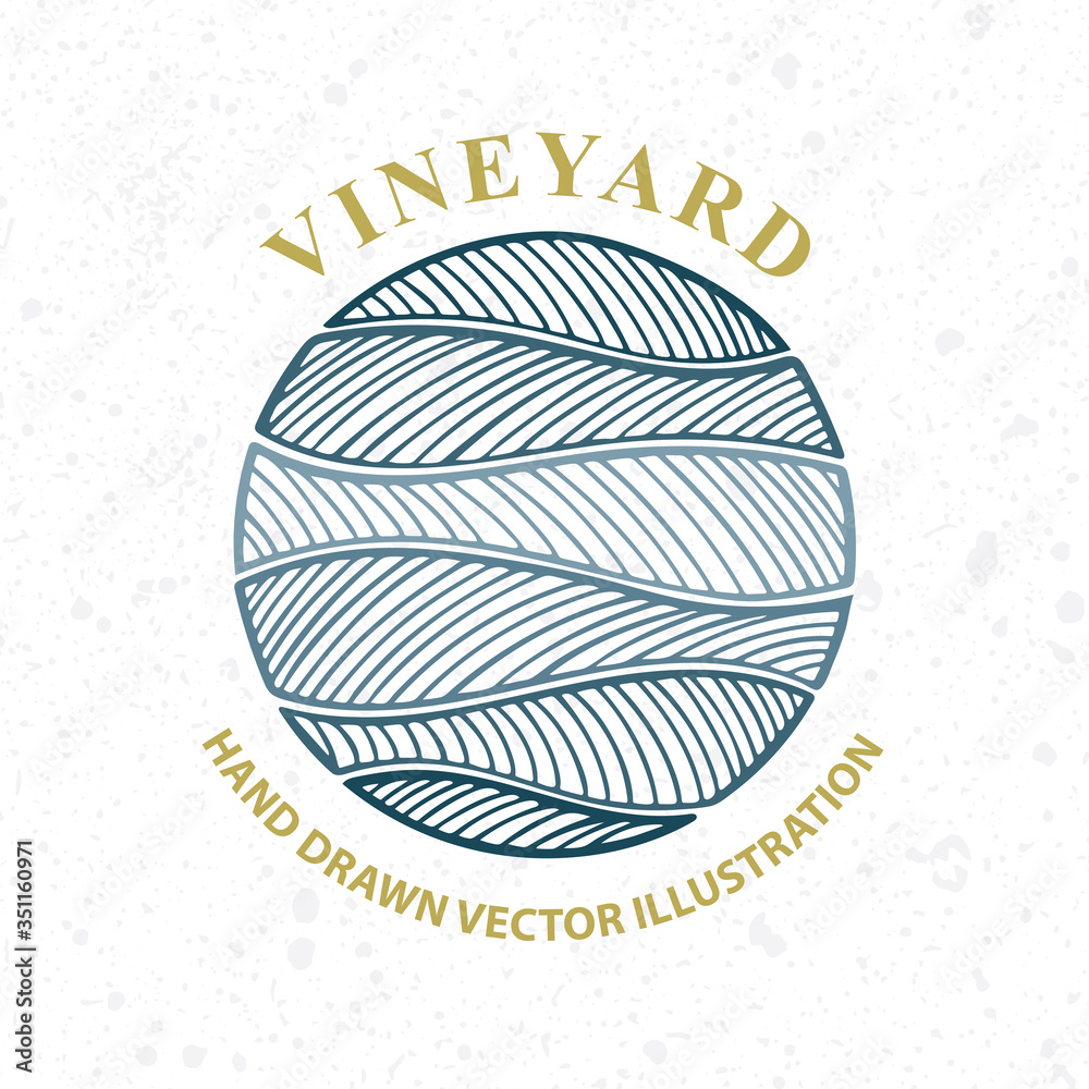 Vineyard and sunny valley hand drawn vector illustration. Nature and ...