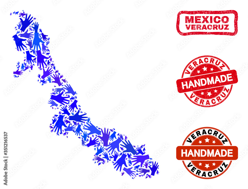 Vector handmade collage of Veracruz State map and rubber stamp seals ...