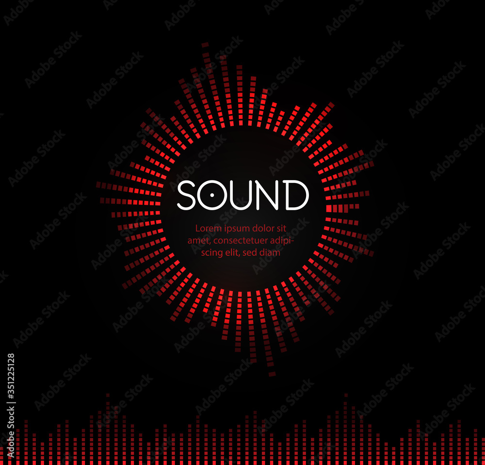Red round musical sound logo. Soundtrack recording logotype. Music play ...