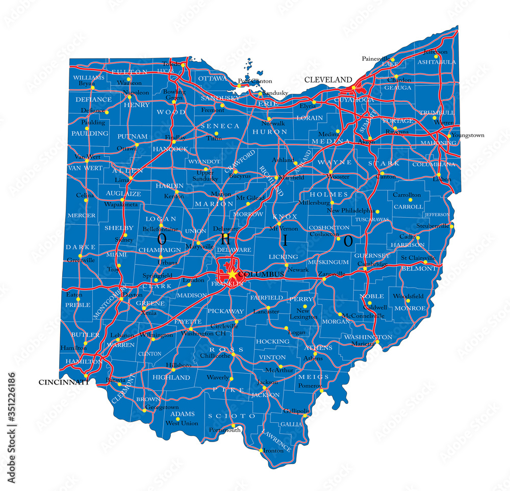 Ohio state political map Stock Vector | Adobe Stock