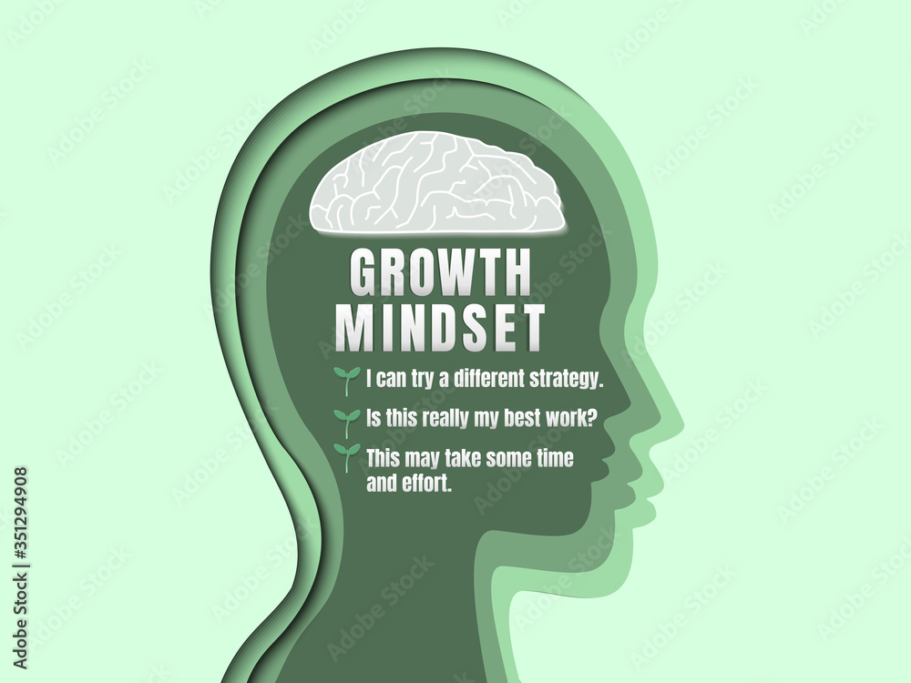 Vektor Stok Human head with brain inside. Growth mindset. positive ...